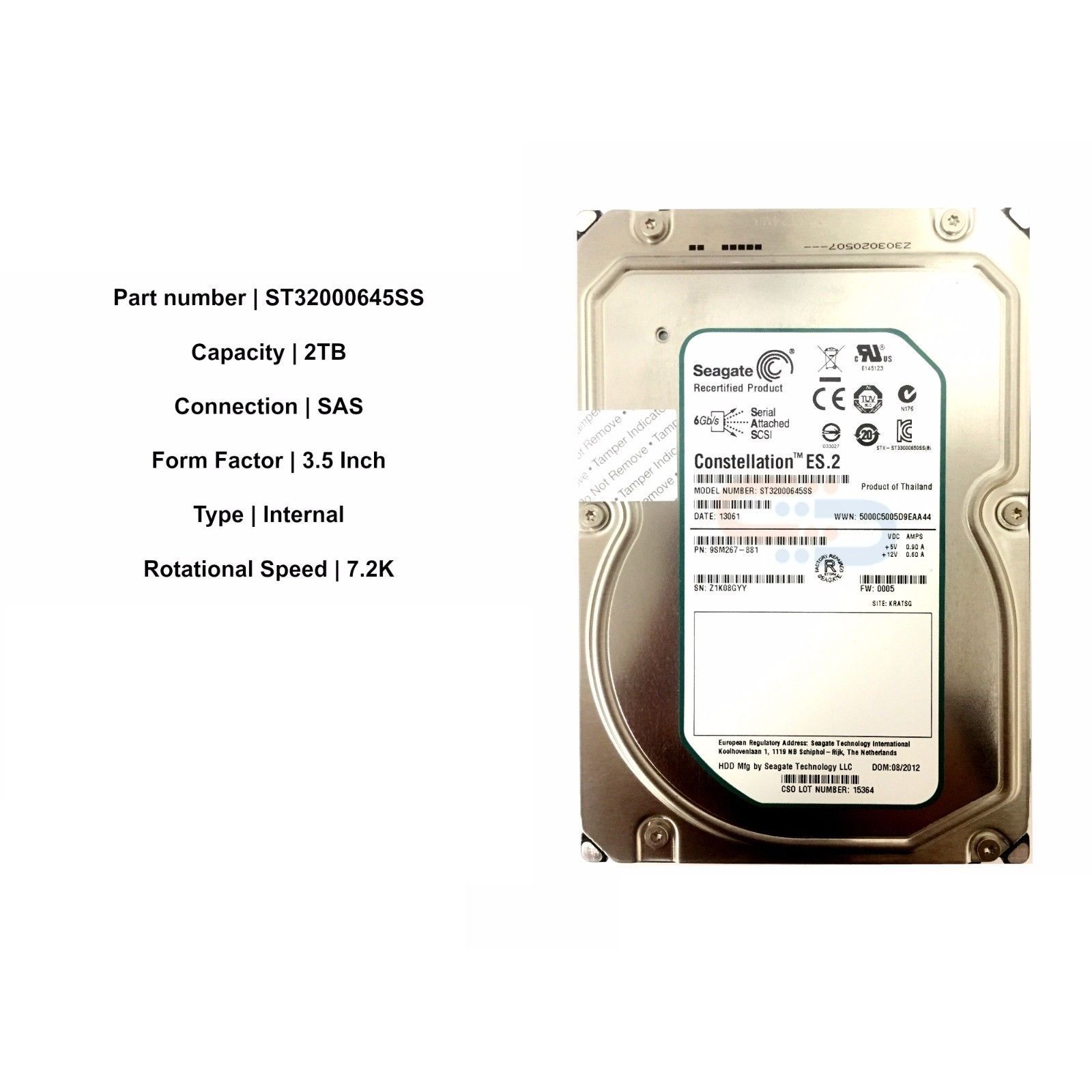 Seagate 9JX248-176 ST32000444SS ST32000645SS 2TB 6G 7200 RPM LFF SAS 3. ...